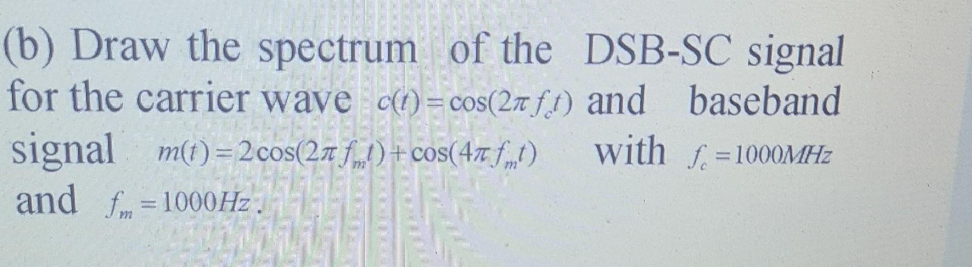 Solved (b) Draw the spectrum of the DSB-SC signal for the | Chegg.com