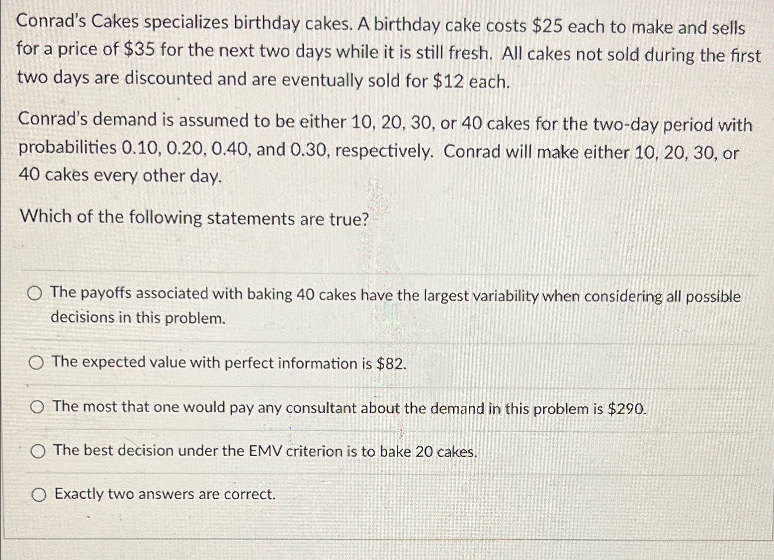 Conrad's Cakes specializes birthday cakes. A birthday | Chegg.com