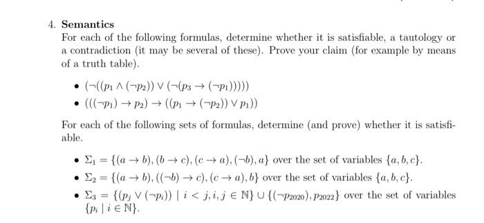 Solved 4. Semantics For each of the following formulas, | Chegg.com