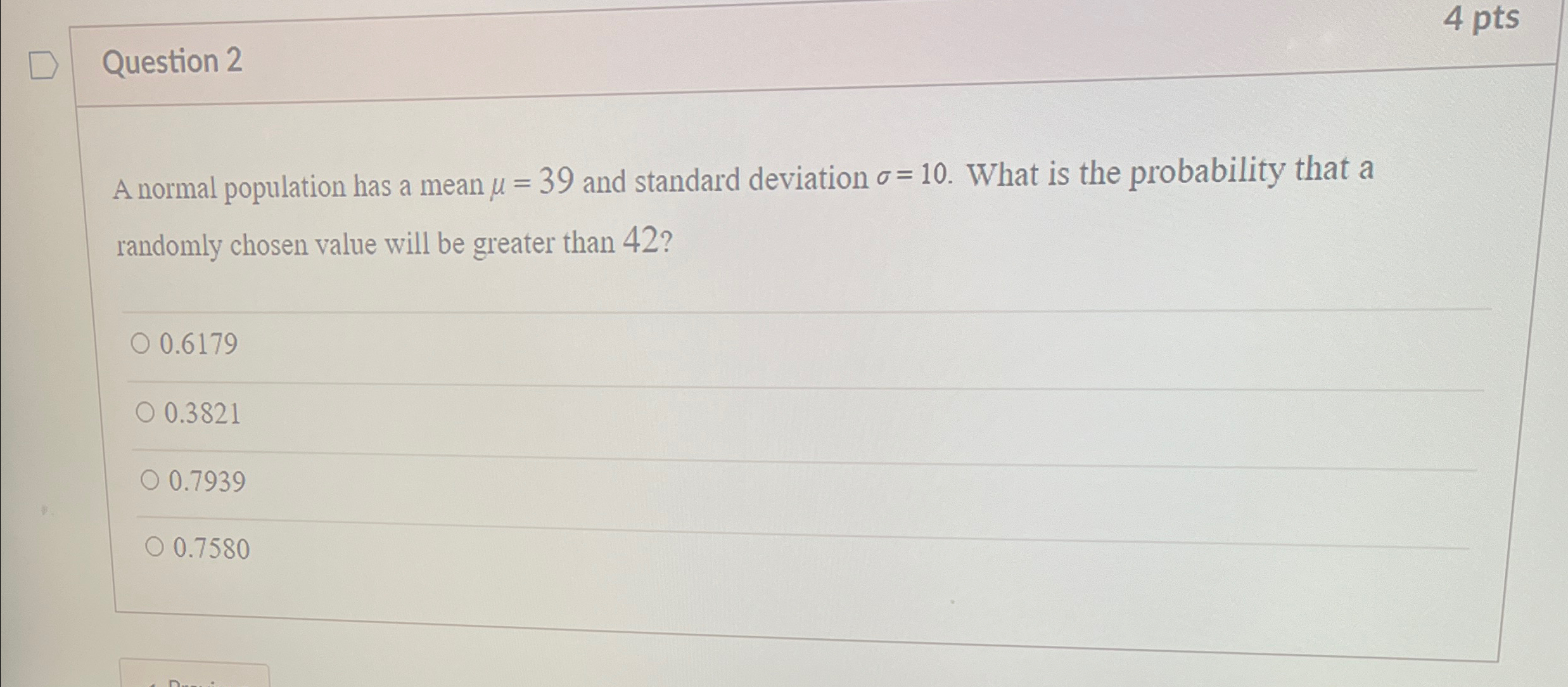 Solved Question 2A normal population has a mean μ=39 ﻿and | Chegg.com