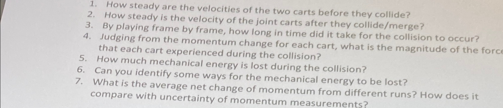 Solved How steady are the velocities of the two carts before | Chegg.com