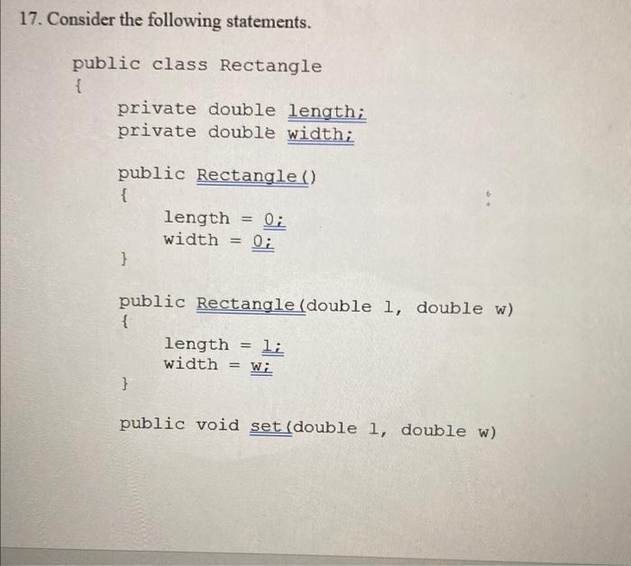 Solved 17. Consider the following statements. public class | Chegg.com