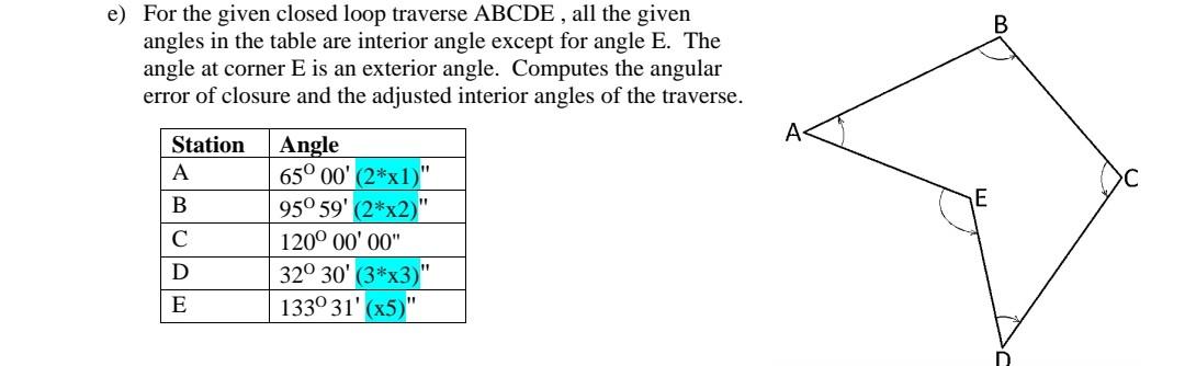 Solved B e) For the given closed loop traverse ABCDE, all | Chegg.com