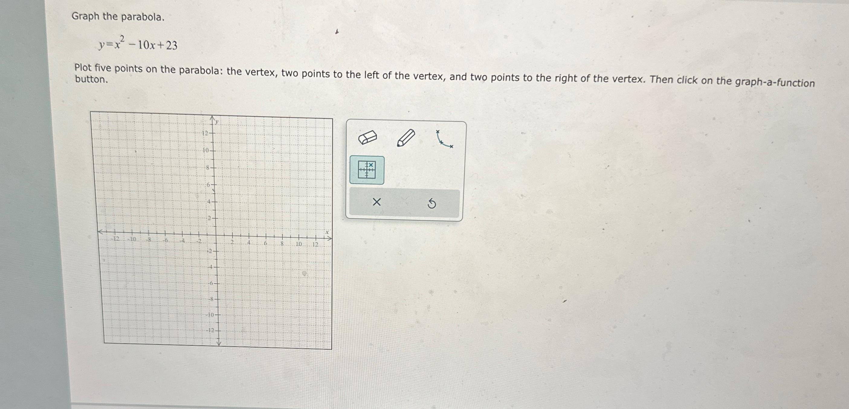 Solved Graph the parabola.y=x2-10x+23Plot five points on the | Chegg.com