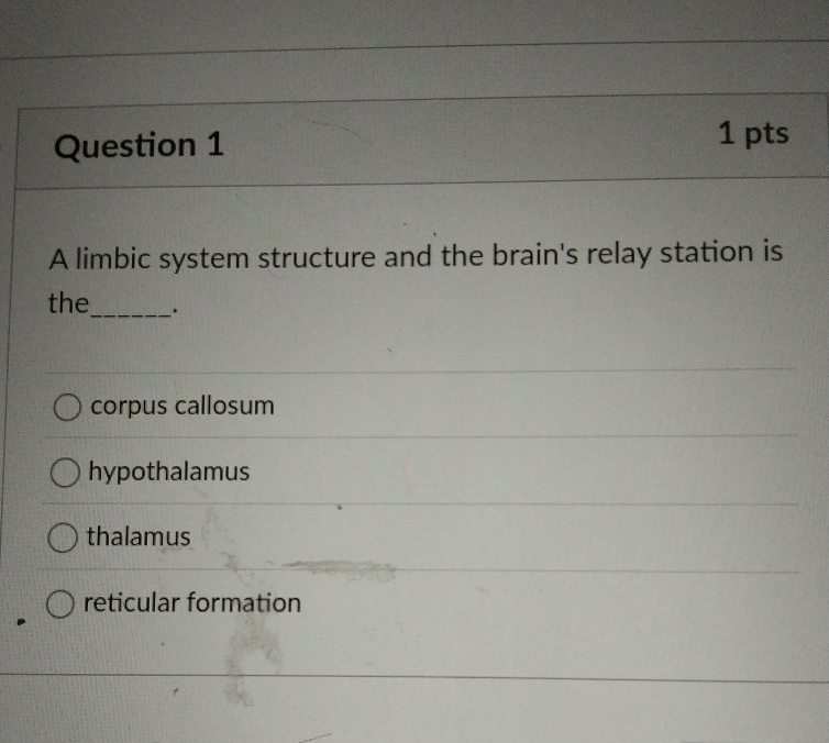 Solved Question 1A limbic system structure and the brain's | Chegg.com