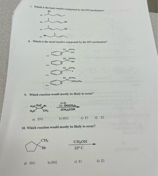 Solved 1. Which of the following statements a) SN1 reactions | Chegg.com