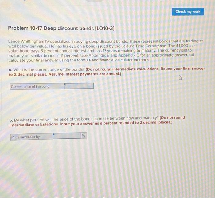 Solved Problem 10-17 Deep discount bonds [LO10-3] Lance | Chegg.com