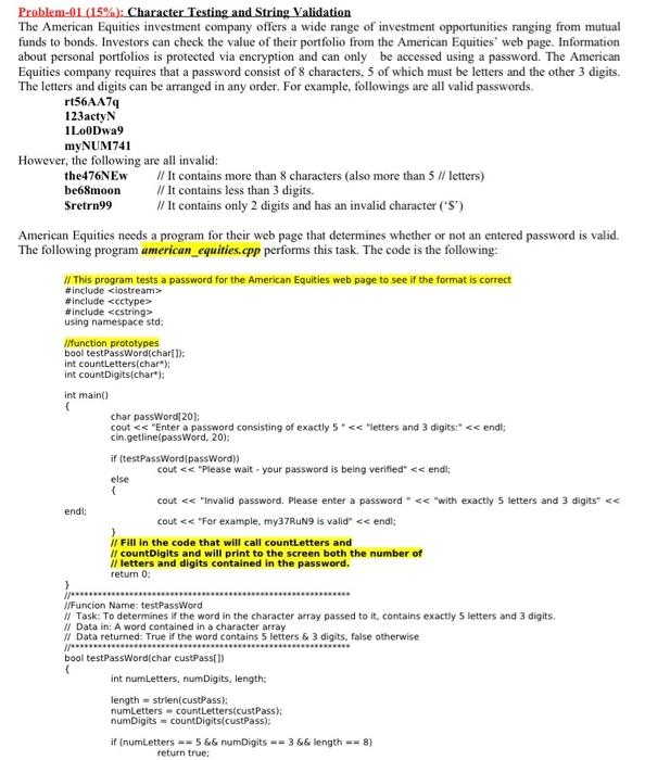 Solved Problem-01 (15%): Character Testing and String | Chegg.com