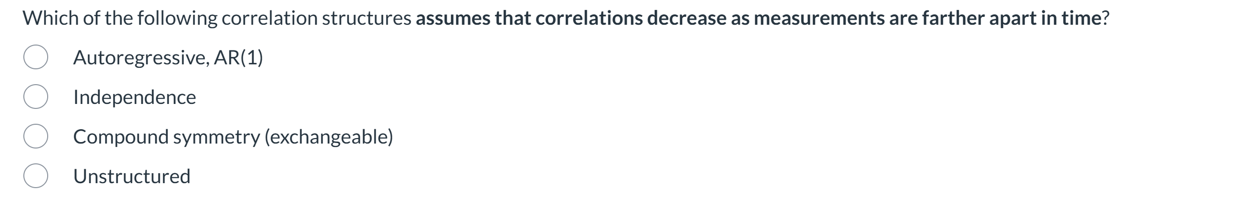 Solved Which of the following correlation structures assumes | Chegg.com
