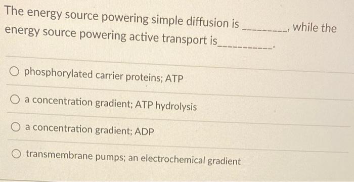 Solved The energy source powering simple diffusion is energy | Chegg.com