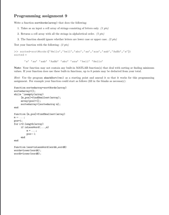 Solved Programming assignment 9 Write a function | Chegg.com