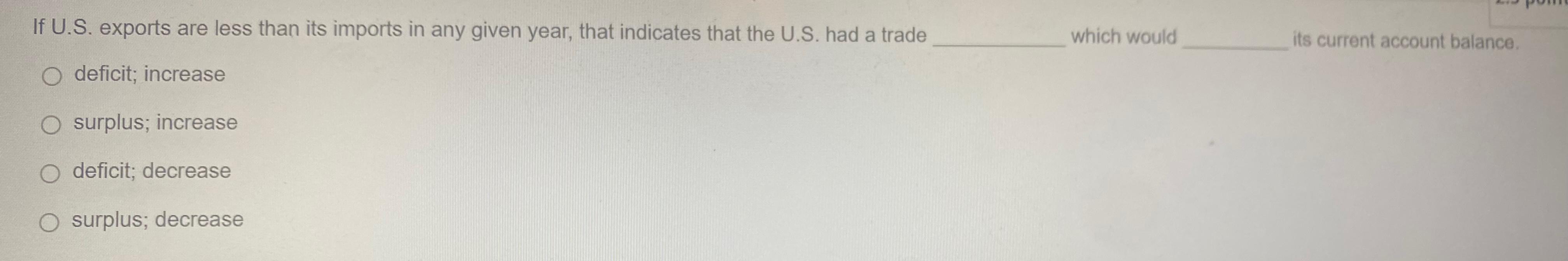 Solved If U.S. ﻿exports are less than its imports in any | Chegg.com