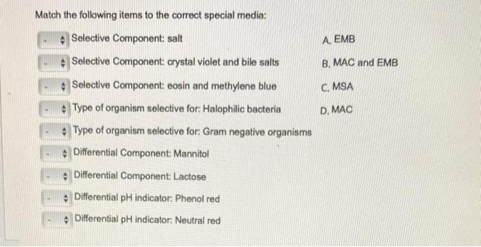 Solved Match the following items to the correct special | Chegg.com