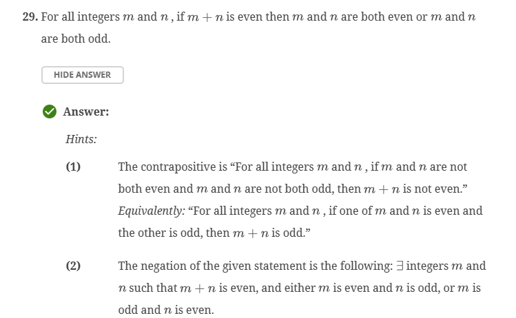 Solved For all integers m ﻿and n, ﻿if m+n ﻿is even then m | Chegg.com