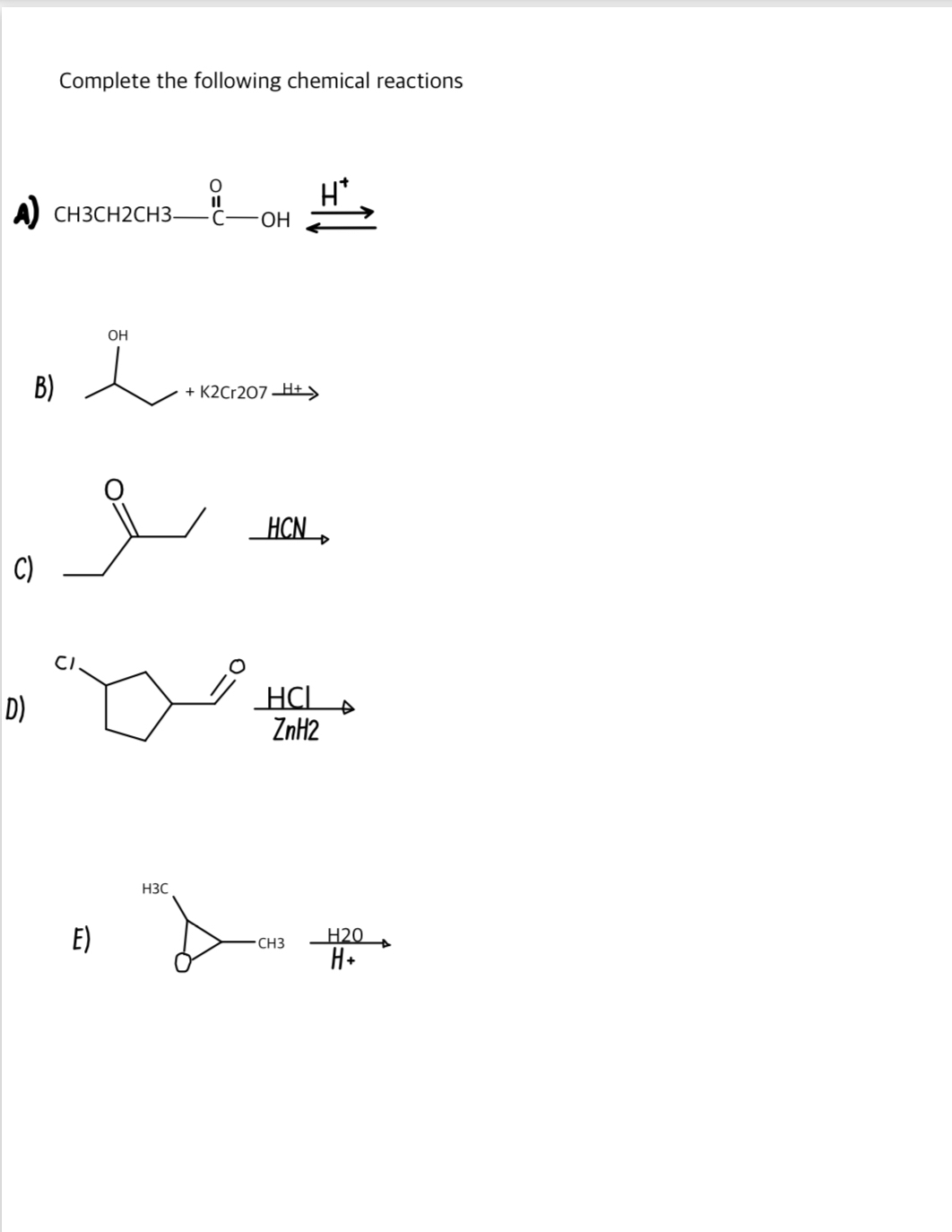 Solved Complete the following chemical reactions drawing | Chegg.com