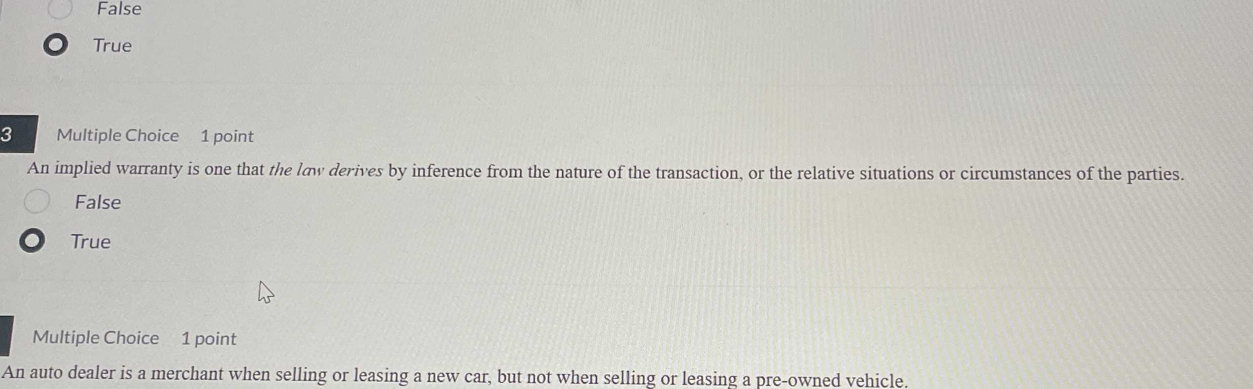 Solved (C) ﻿FalseTrue3Multiple Choice1 ﻿pointAn implied | Chegg.com