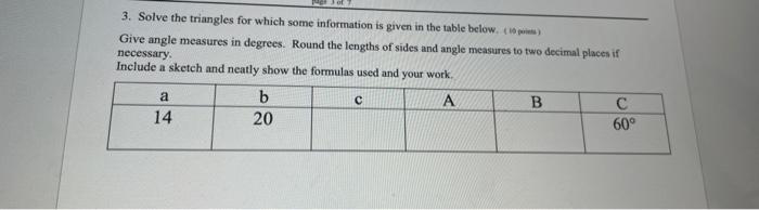 Solved 3. Solve the triangles for which some information is | Chegg.com