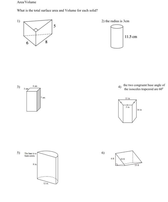 Solved Area/Volume What is the total surface area and Volume | Chegg.com