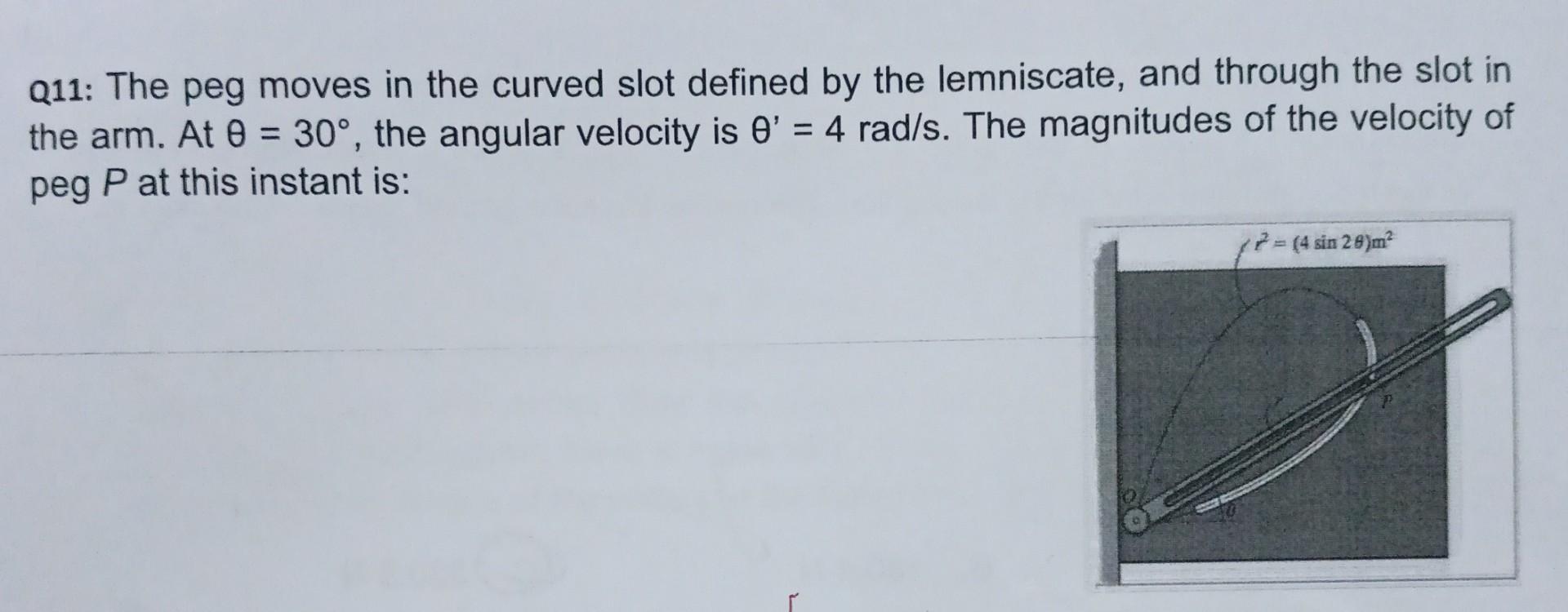 Solved Q11: The peg moves in the curved slot defined by the | Chegg.com