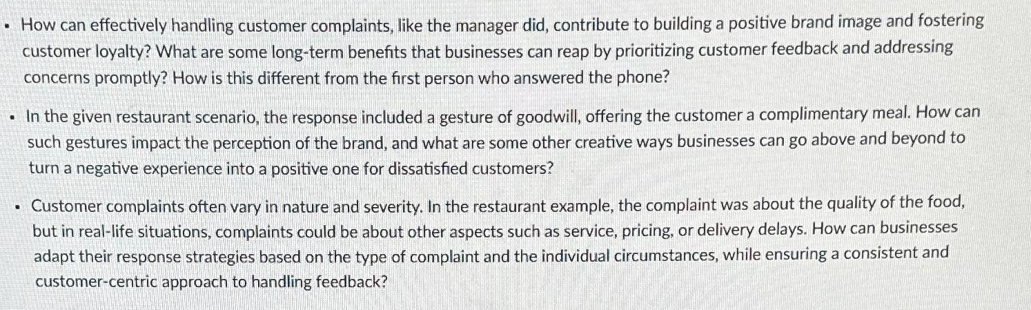 Solved How can effectively handling customer complaints, | Chegg.com