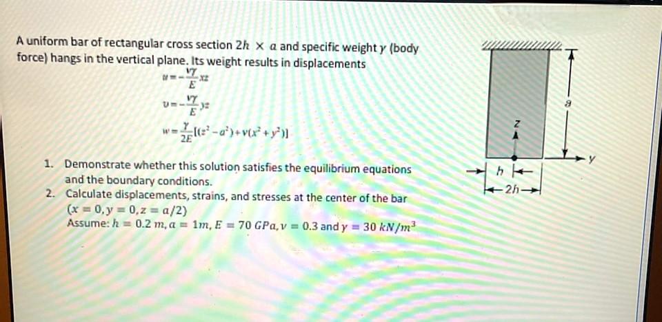 Solved A uniform bar of rectangular cross section 2h x a and | Chegg.com