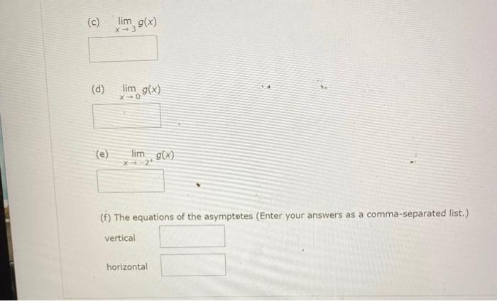 Solved (c) (d) lim g(x) X0 (e) lim g(x) (f) The equations of | Chegg.com