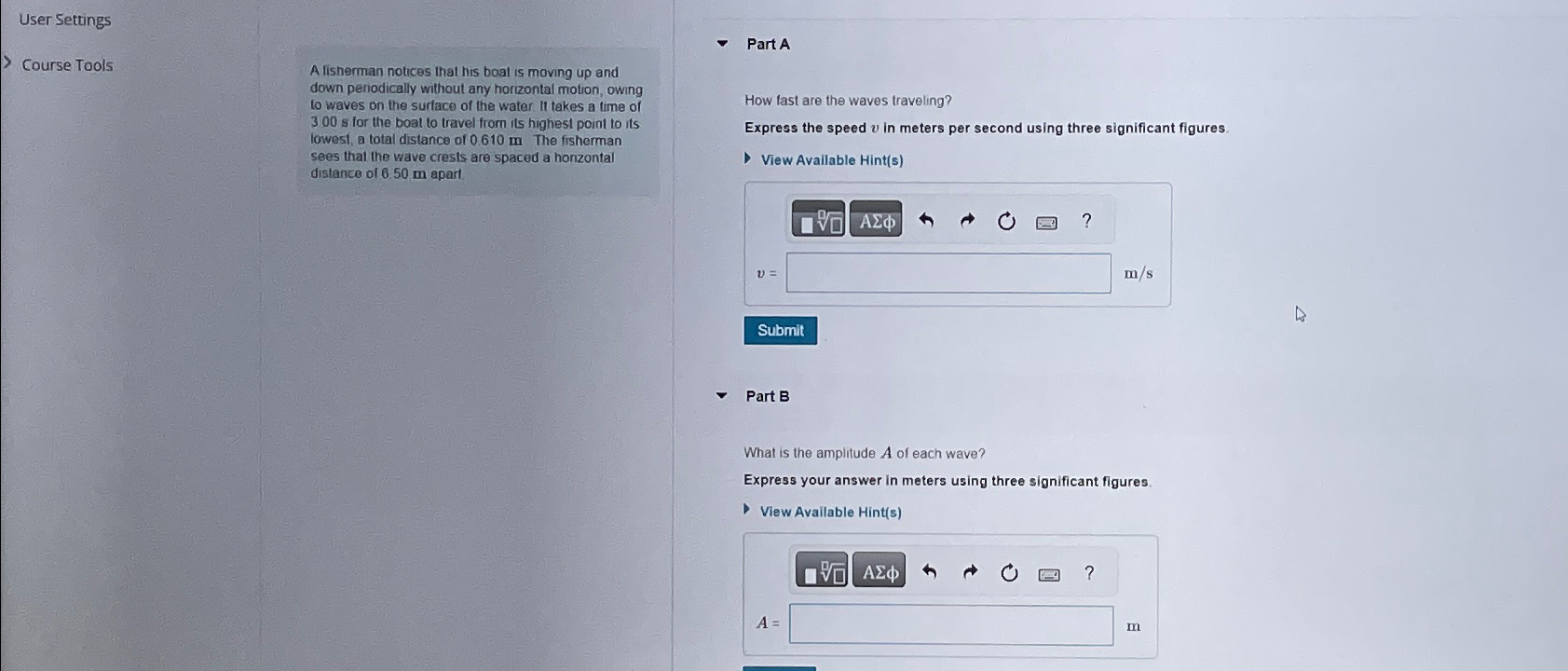 Solved User SettingsCourse ToolsA lisheman notices that his | Chegg.com
