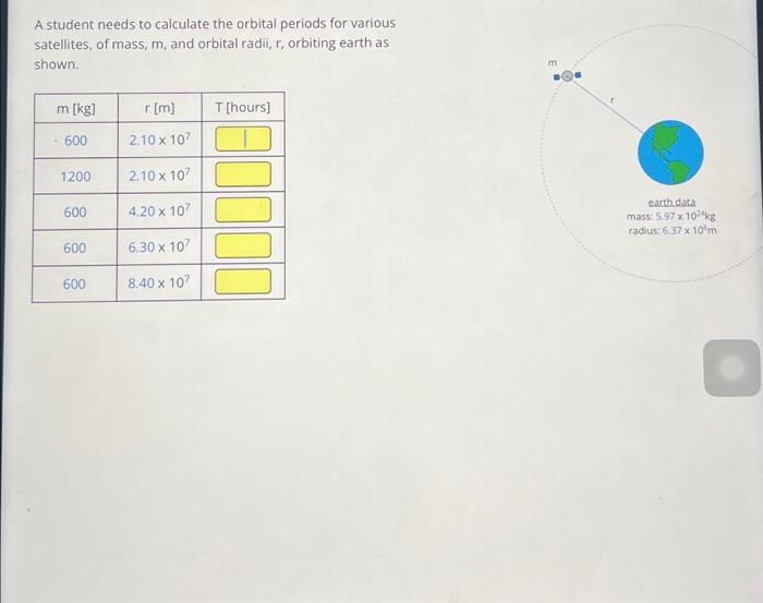 Solved A student needs to calculate the orbital periods for | Chegg.com
