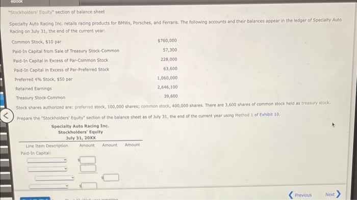 Solved "Stockholders' Equity" section of balance sheet | Chegg.com