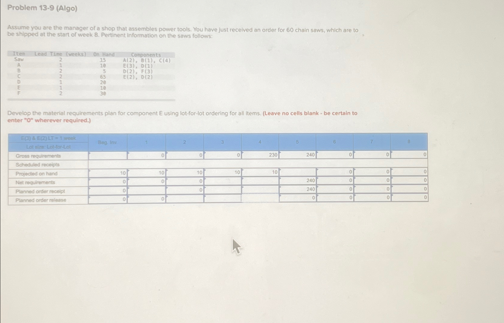 Solved Problem 13-9 (Algo)Assume you are the manager of a | Chegg.com