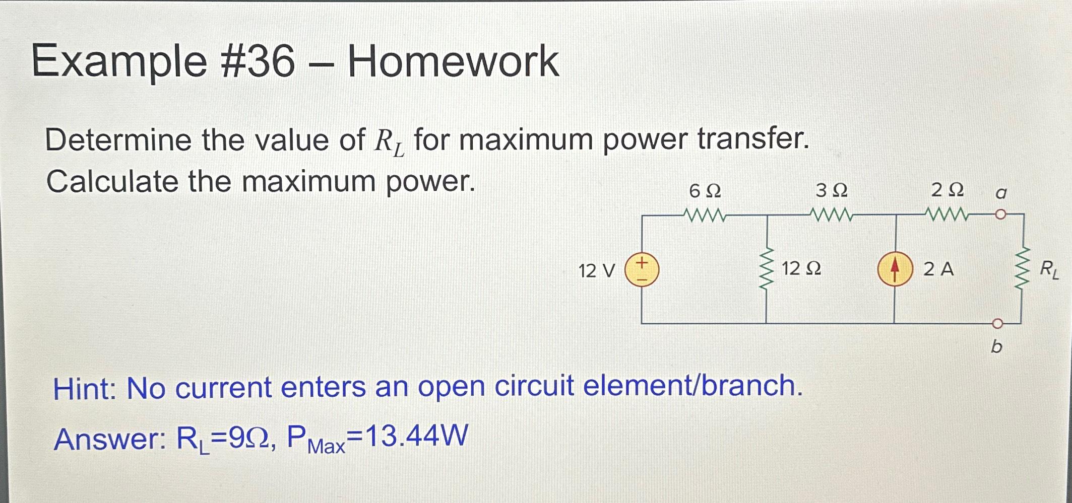 Solved Example #36 - ﻿HomeworkDetermine the value of RL ﻿for | Chegg.com