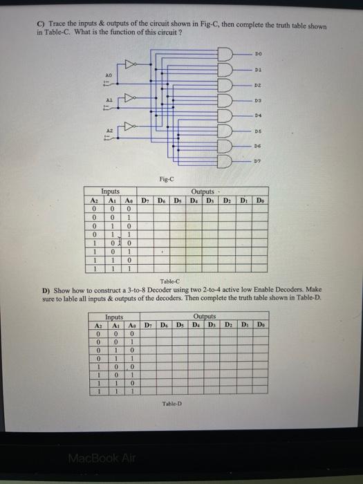 Solved C) Trace the inputs \& outputs of the circuit shown | Chegg.com