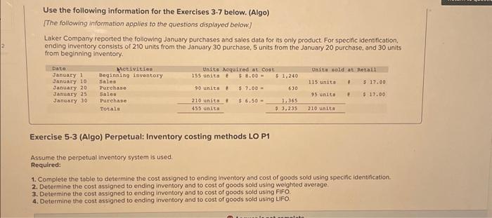 Solved Use the following information for the Exercises 3-7 | Chegg.com