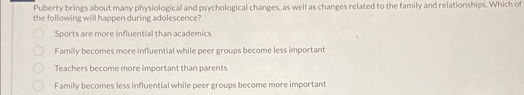 Solved Puberty brings about many physiological and | Chegg.com