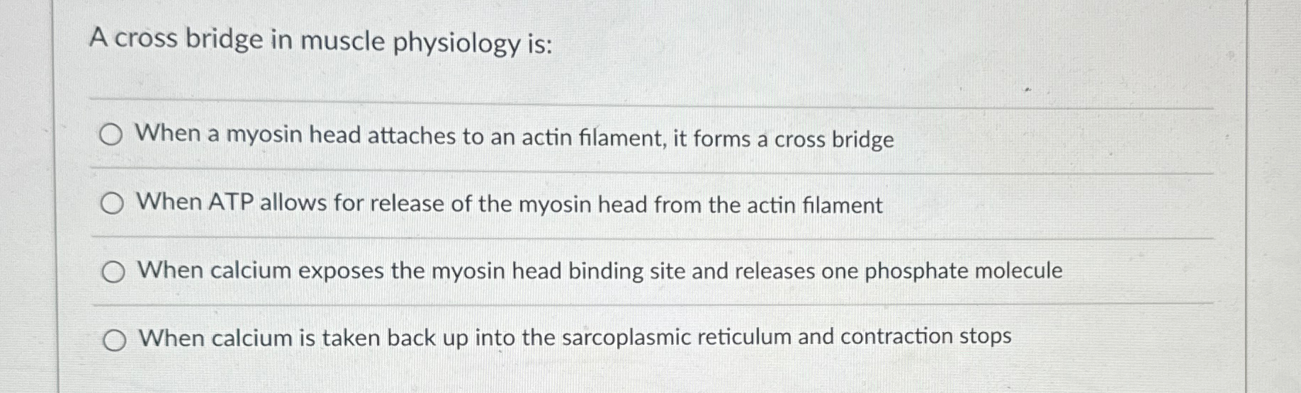 Solved A cross bridge in muscle physiology is:When a myosin | Chegg.com
