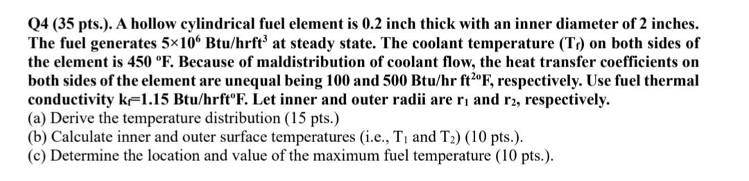 Solved Q4 (35 pts.). A hollow cylindrical fuel element is | Chegg.com