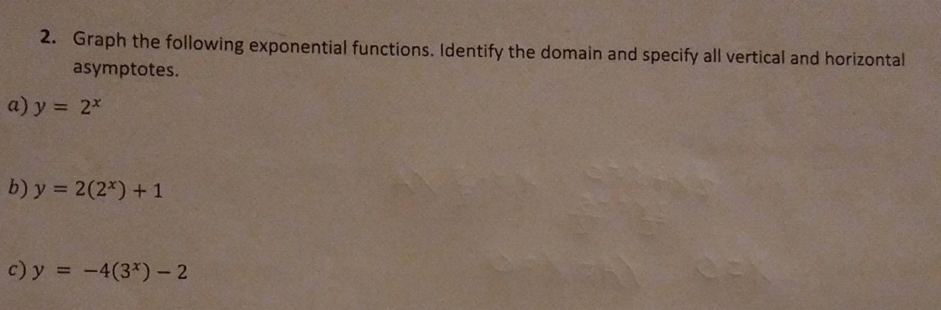 Solved 2. Graph the following exponential functions. | Chegg.com