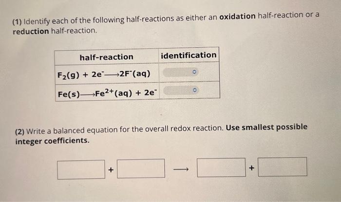 Solved (1) Identify each of the following half-reactions as | Chegg.com