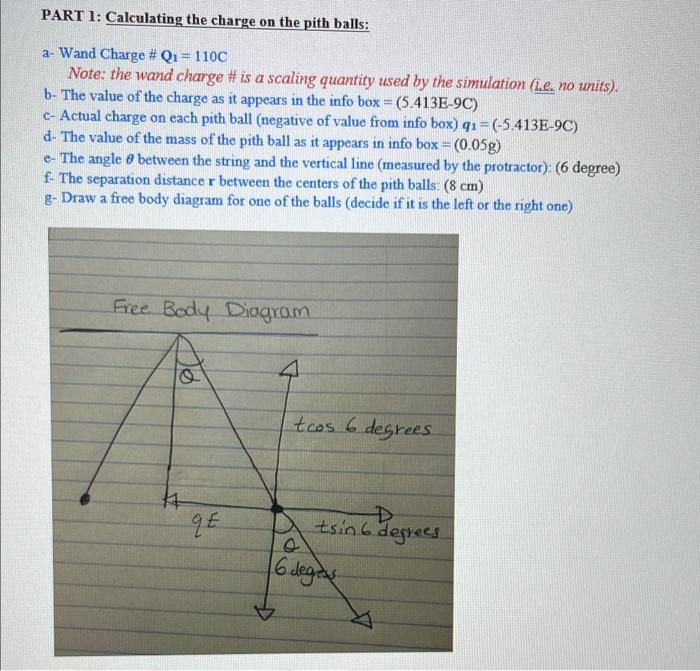 Solved PART 1: Calculating the charge on the pith balls: a- | Chegg.com
