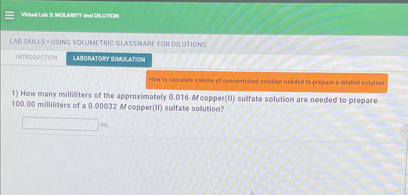 Solved Virtual Lab 3: MOLARITY and DILUTIONLAB SKILLS * | Chegg.com