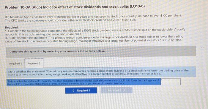 Solved Problem 10-3A (Algo) Indicate effect of stock | Chegg.com