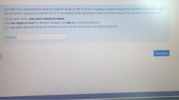 Solved A protein (P) is separated from aqueous solution as | Chegg.com