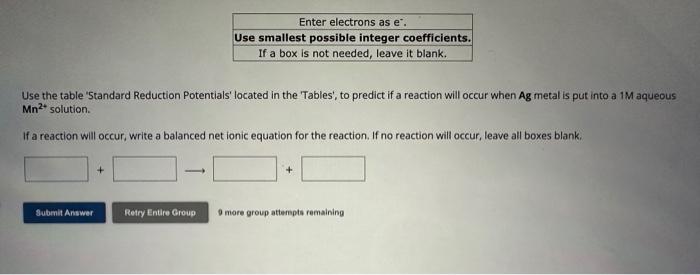 Solved Use The Table Standard Reduction Potentials Located