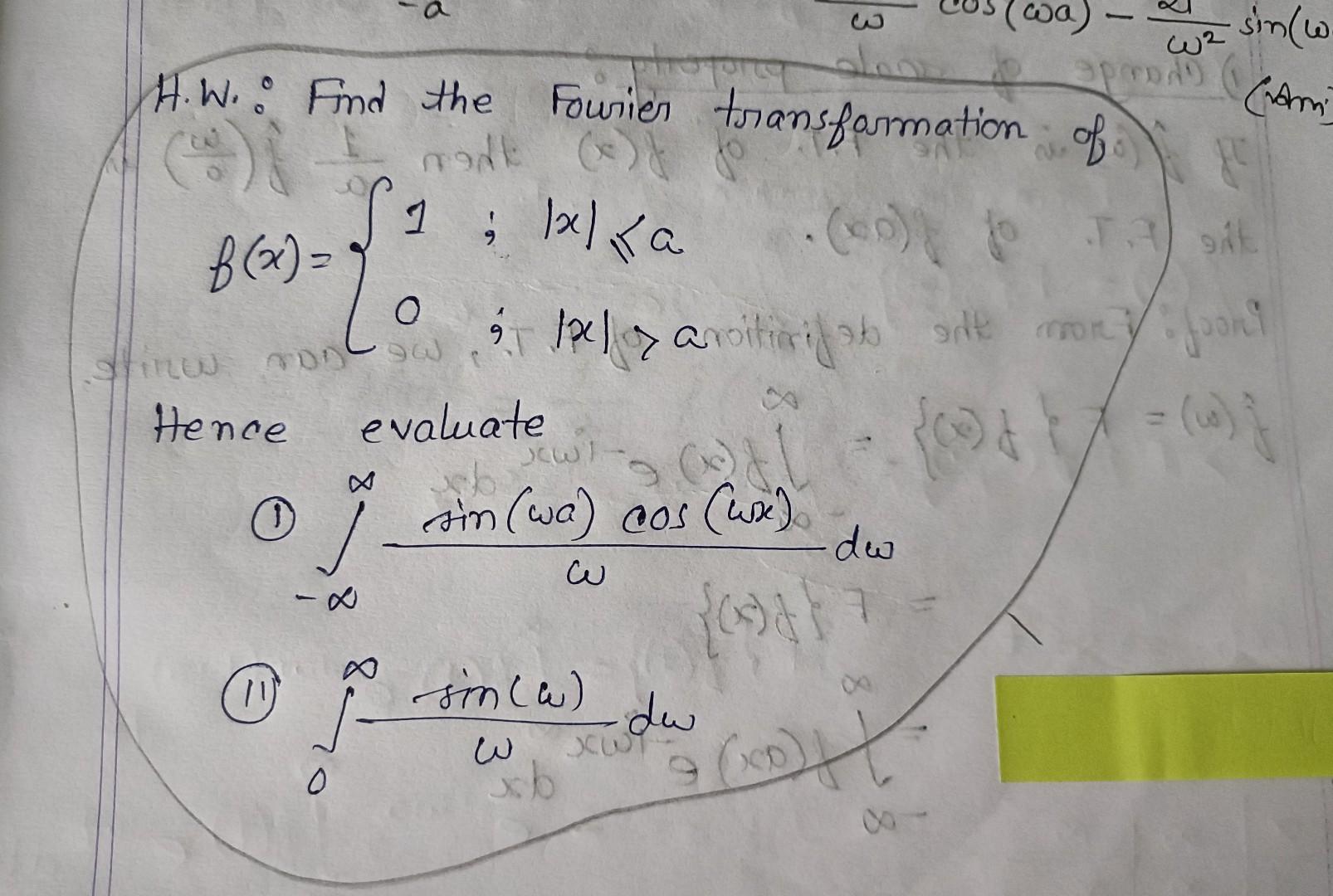Solved H.W.: Find the Fourier transformation of | Chegg.com