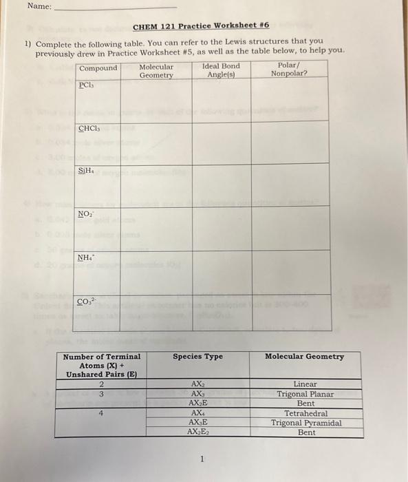 Solved 1) Complete the following table. You can refer to the | Chegg.com