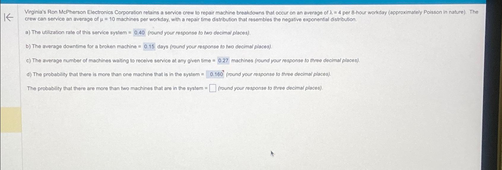Solved crew can service an average of μ=10 ﻿machines per | Chegg.com
