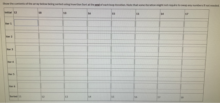 Solved Show the contents of the array below being sorted | Chegg.com