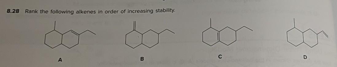 Solved 8.28 Rank the following alkenes in order of | Chegg.com