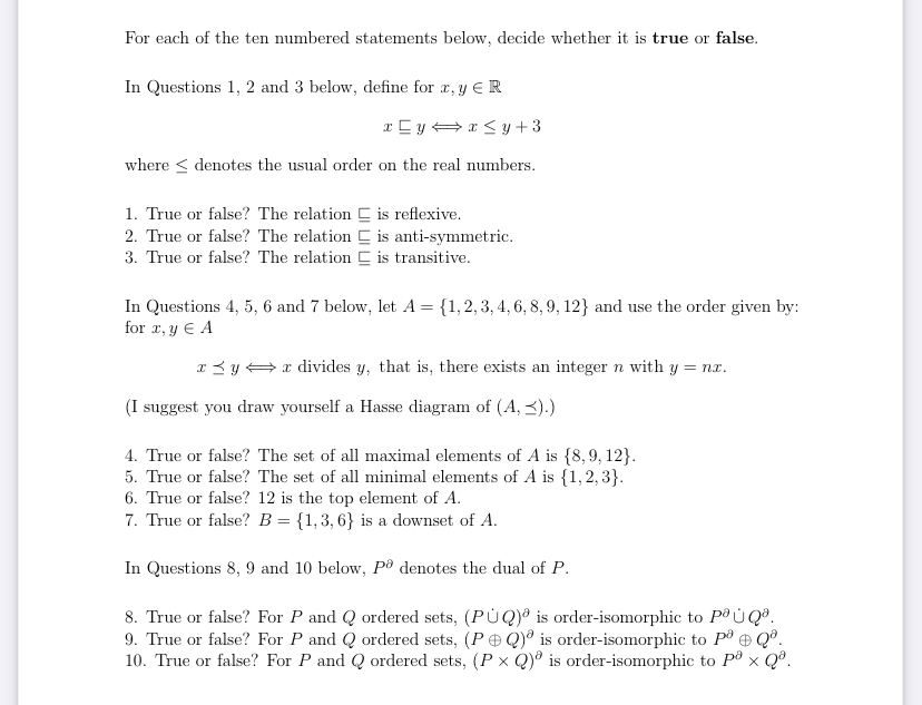 Solved For each of the ten numbered statements below, decide | Chegg.com