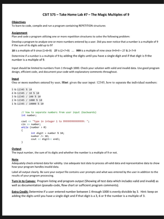 Solved CSIT 575 - Take Home Lab #7 - The Magic Multiples of | Chegg.com